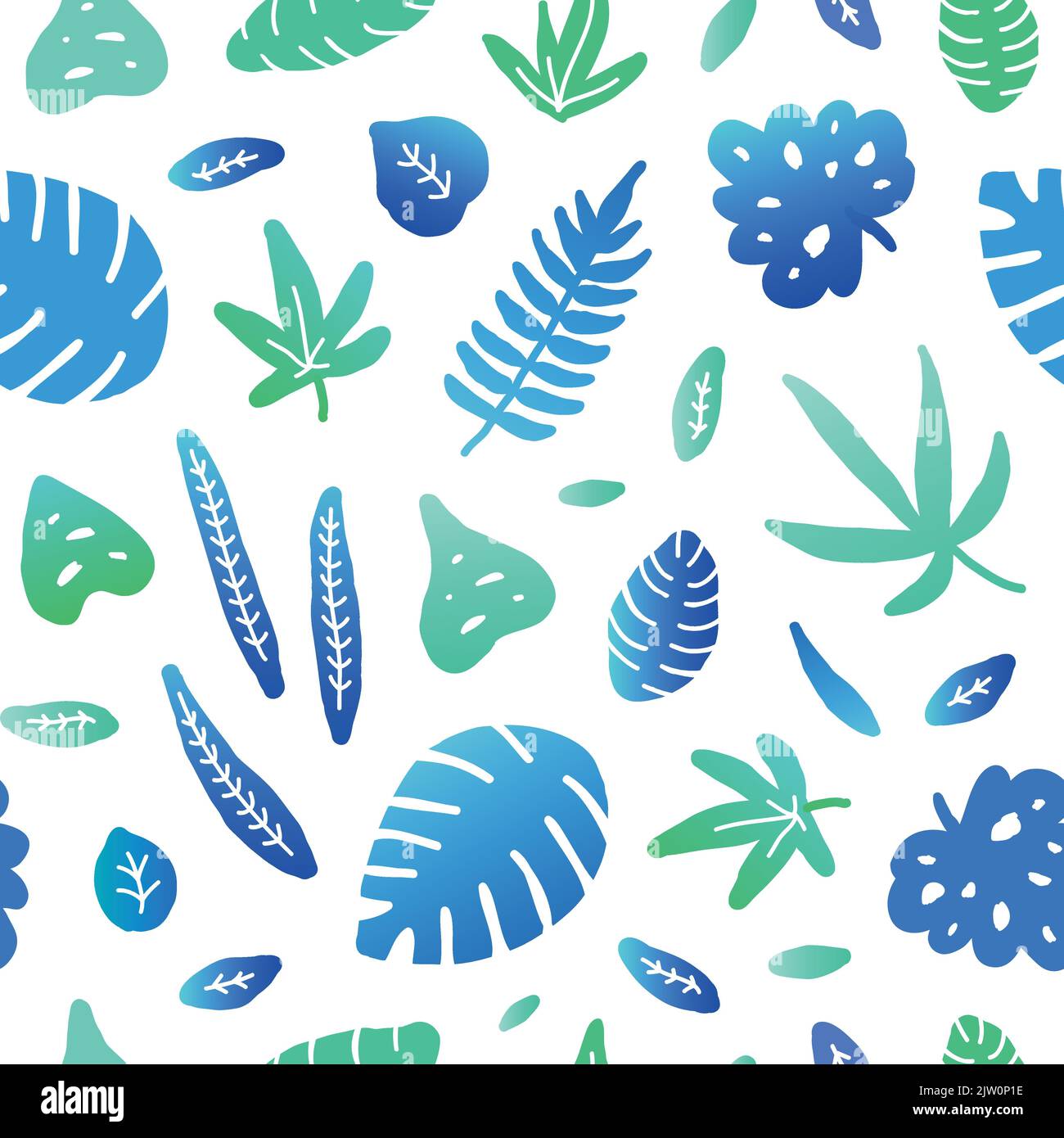 Seamless pattern with doodle colorful jungle leaves Stock Vector Image ...