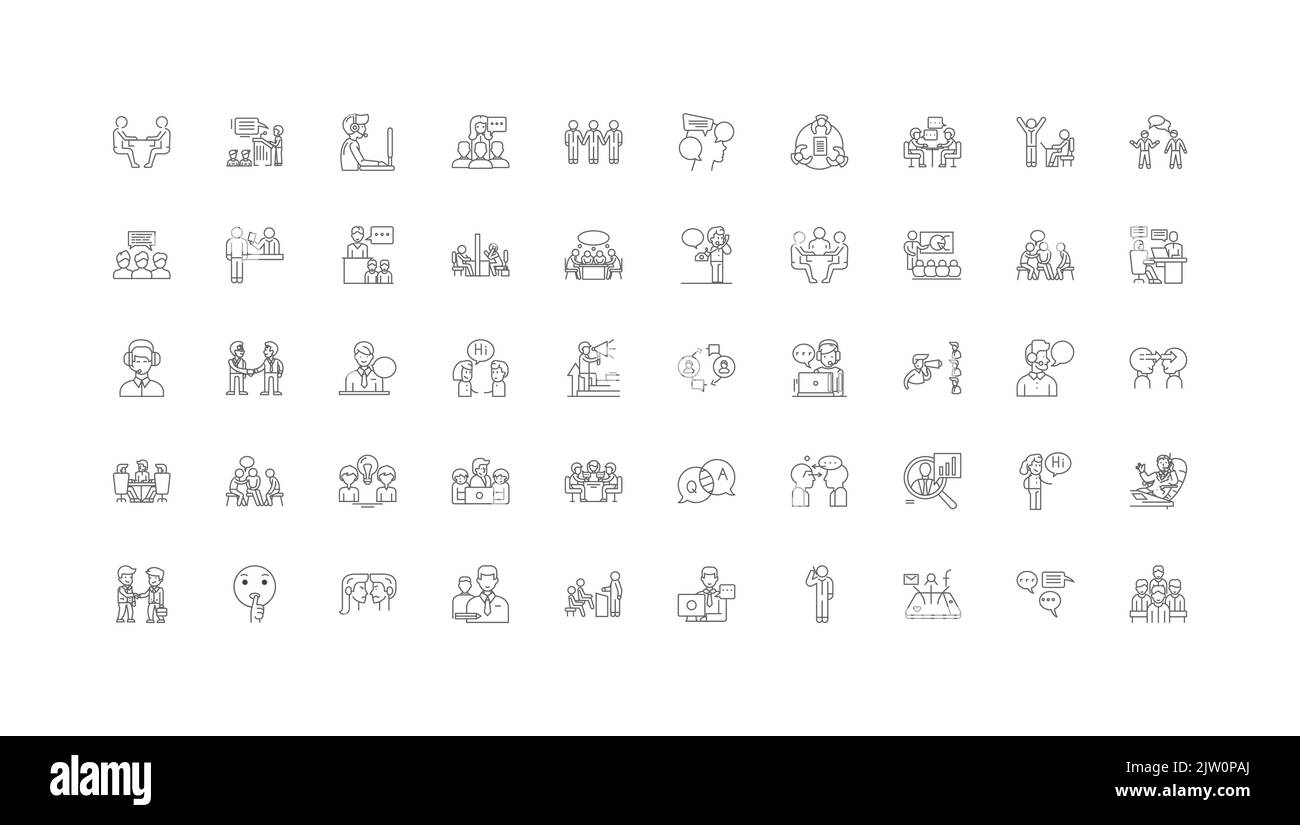 Communication ideas, linear icons, line signs set, vector collection ...