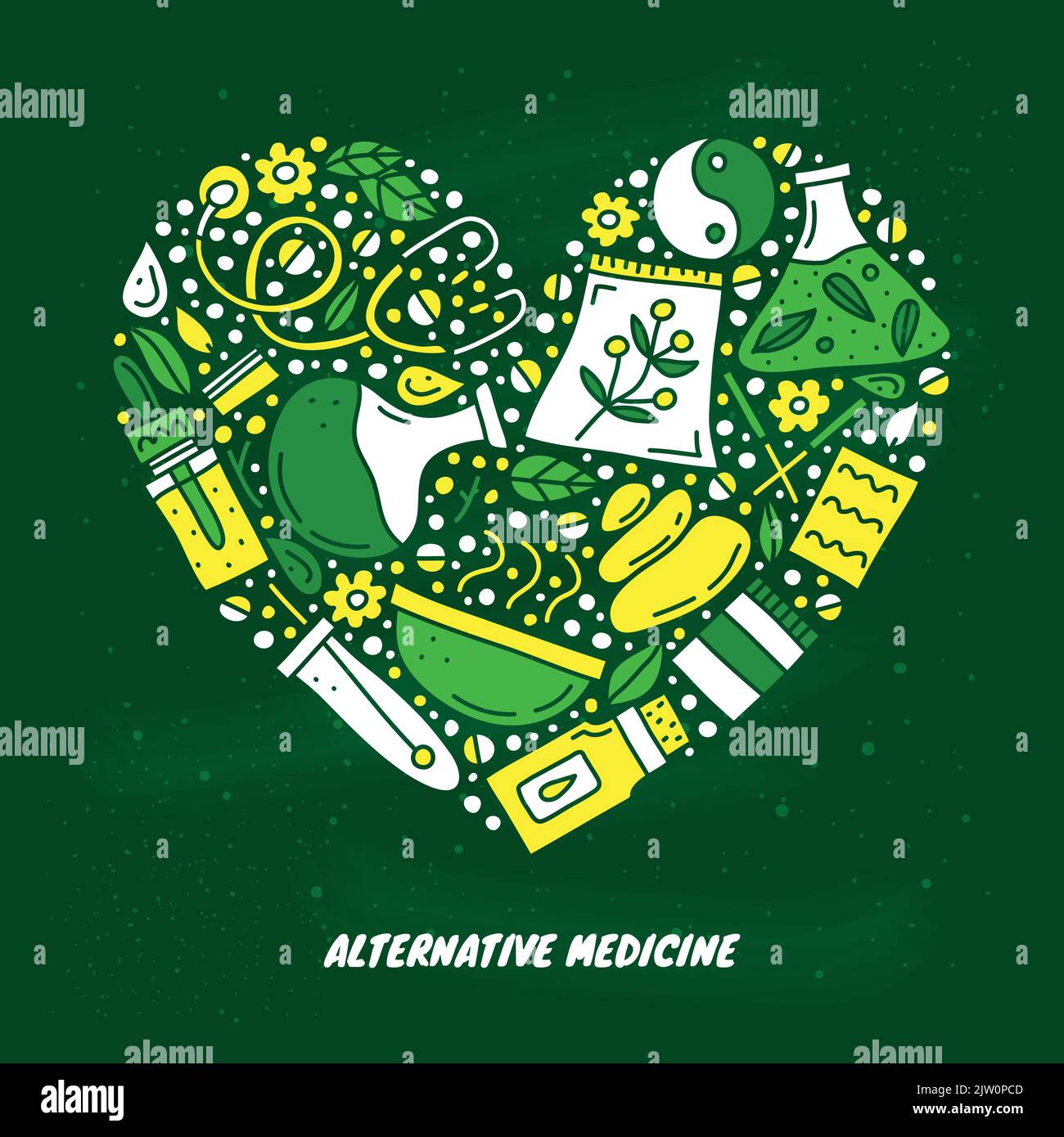 Doodle colored alternative medicine and ayurveda icons composed in ...