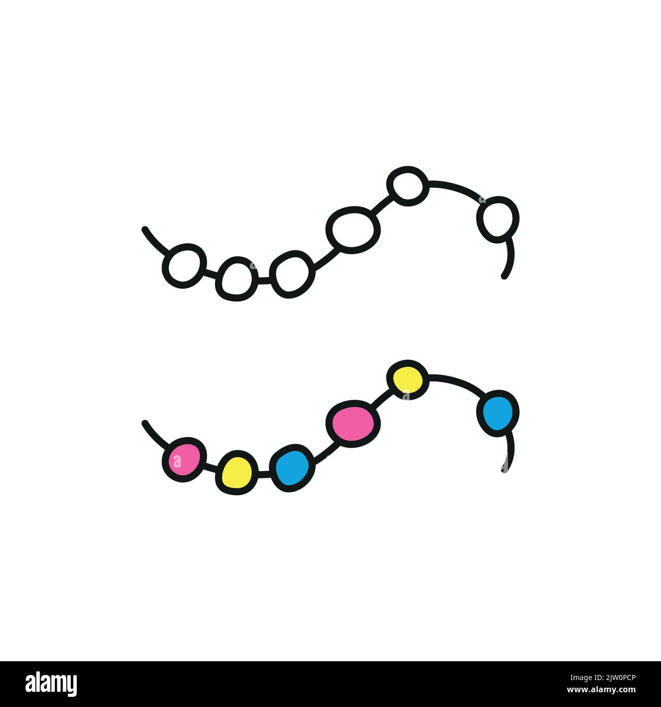 Doodle outline and colored beads on a thread isolated on white ...
