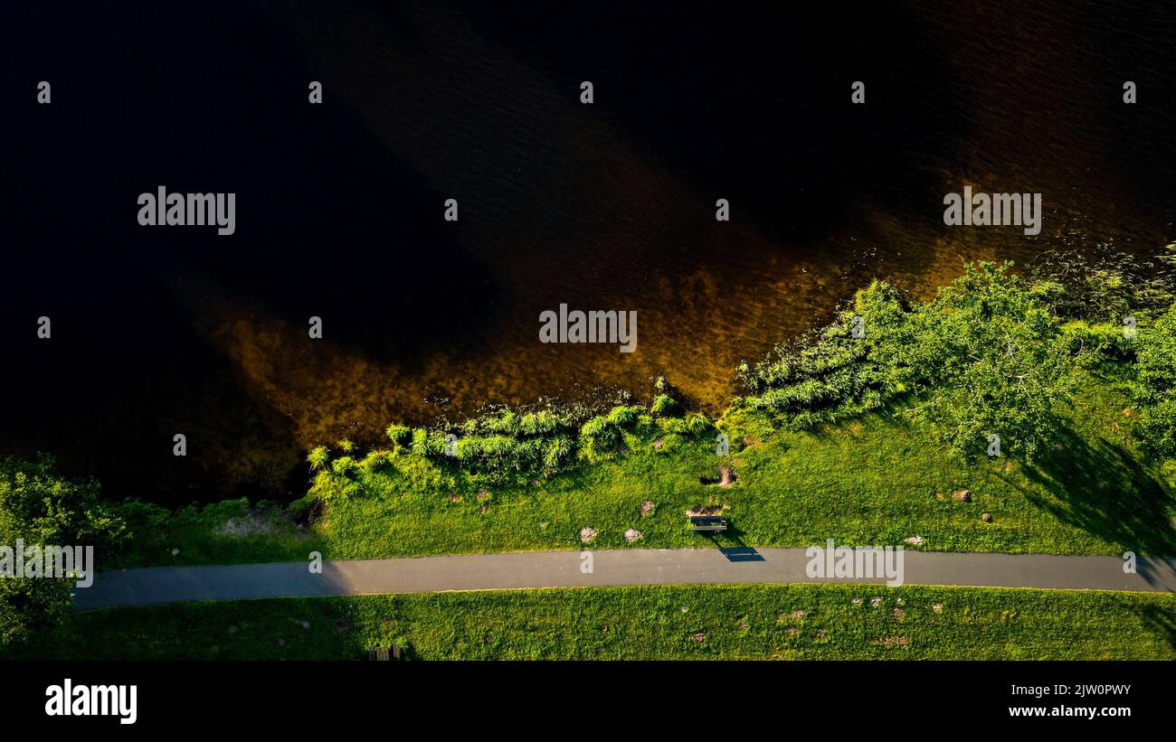 Aerial view of Heidemeer Beach in Heerenveen, Netherlands, surrounded ...