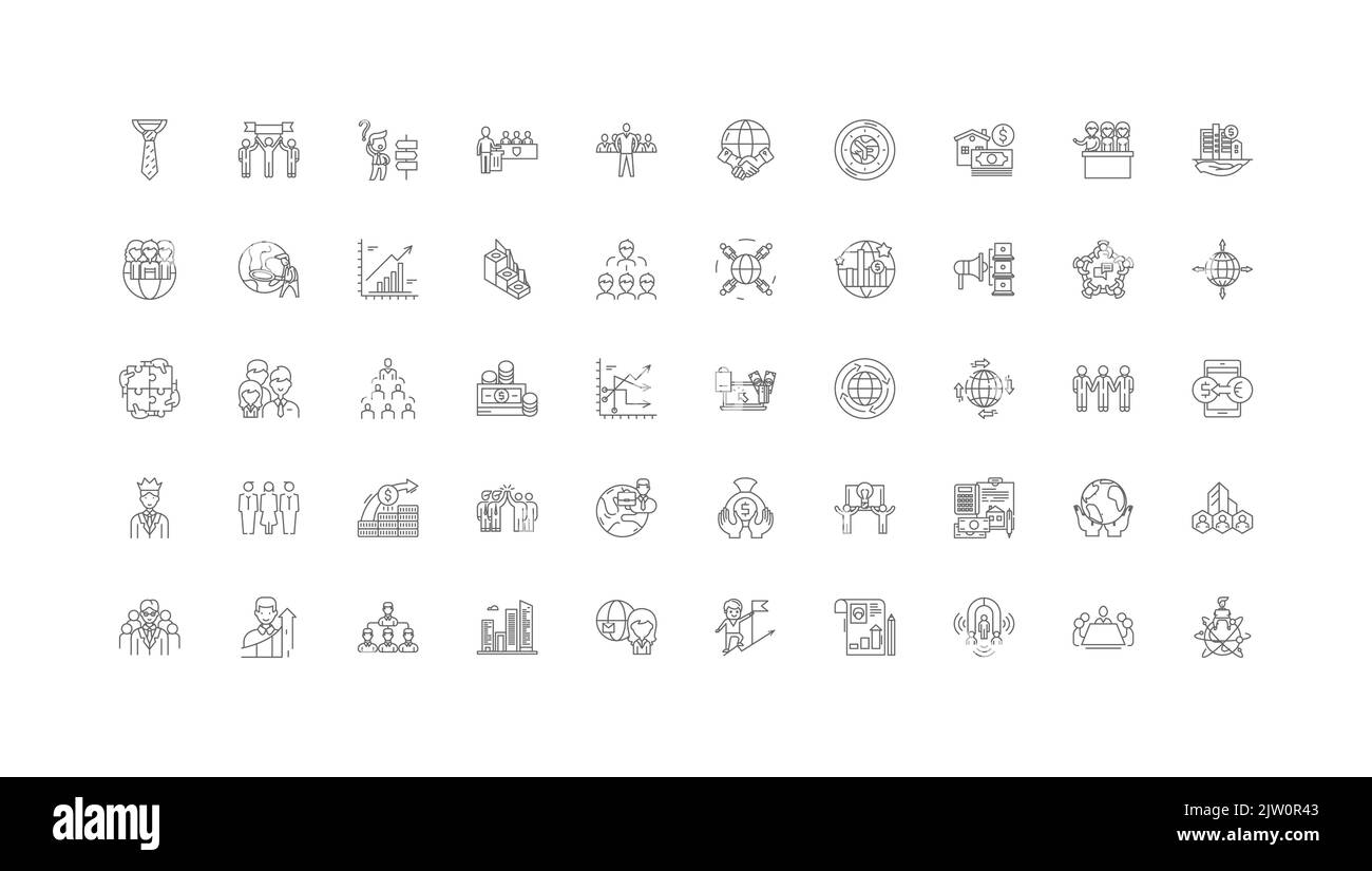 Globalization concept illustration, linear icons, line signs set ...