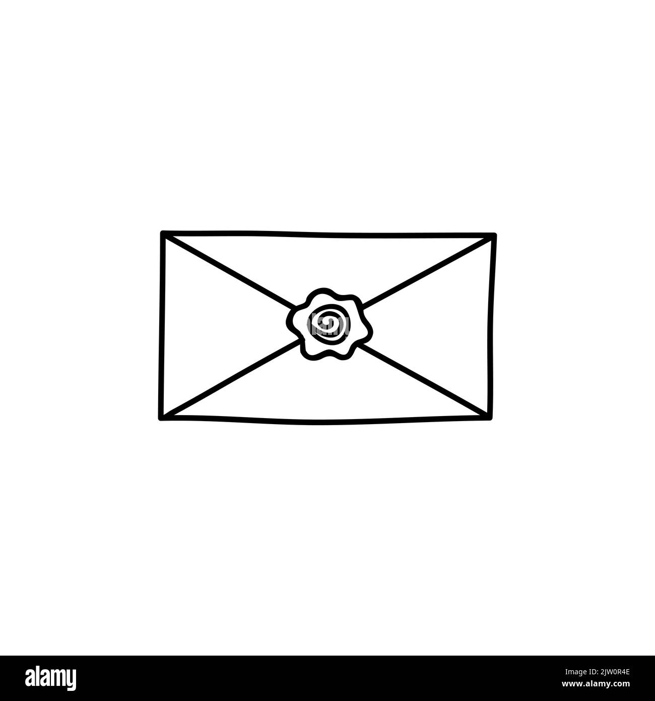 Doodle outline envelope with stamp wax isolated on white background ...
