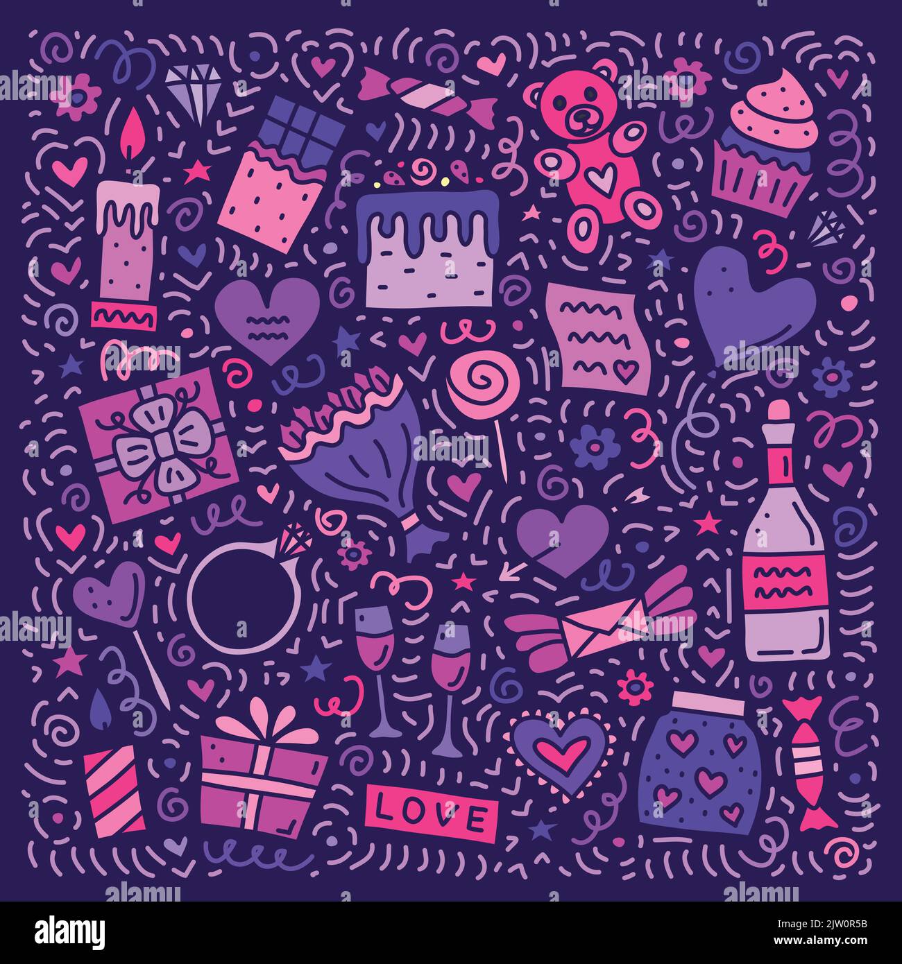 Set of colorful doodles for Valentine s day with symbols around ...