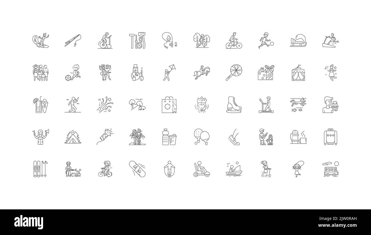 Free time concept illustration, linear icons, line signs set, vector ...