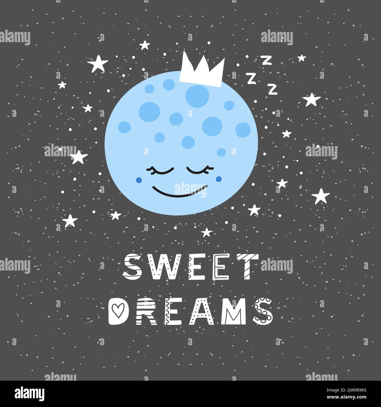 Poster with doodle happy moon character and lettering in Scandinavian ...