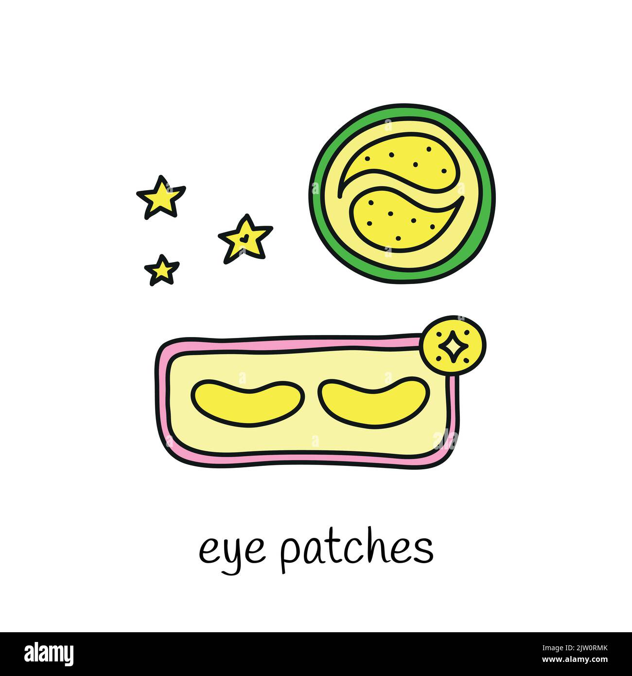 Doodle colored cosmetic eye patches isolated on white background Stock ...