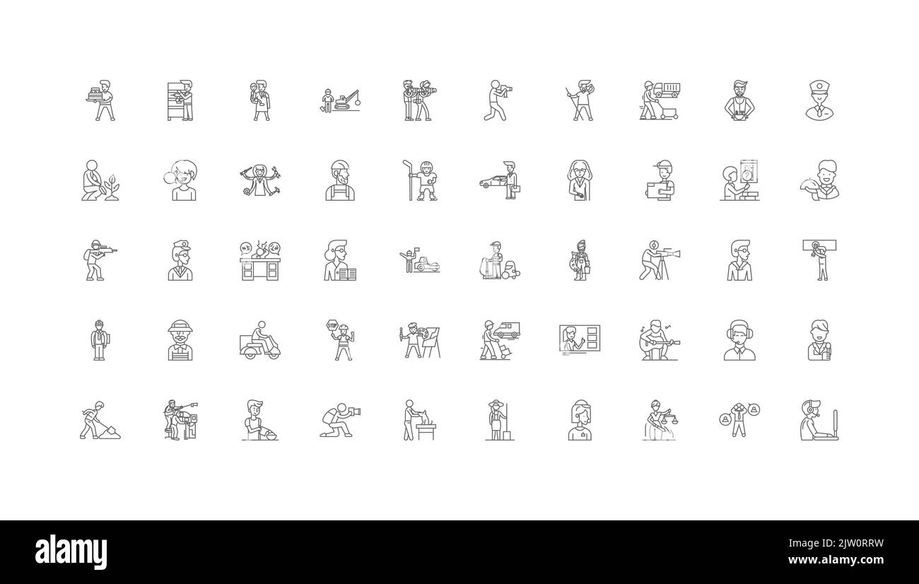 Professions concept illustration, linear icons, line signs set, vector ...