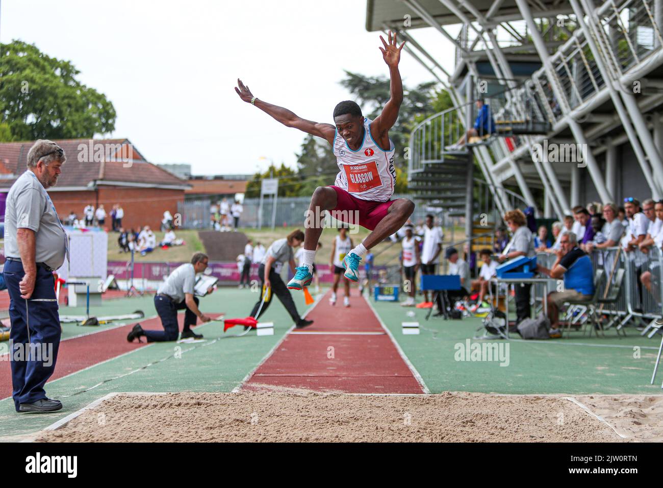 Boys long jump on Day Two of the School Games National Finals 2022 at Loughborough University ...