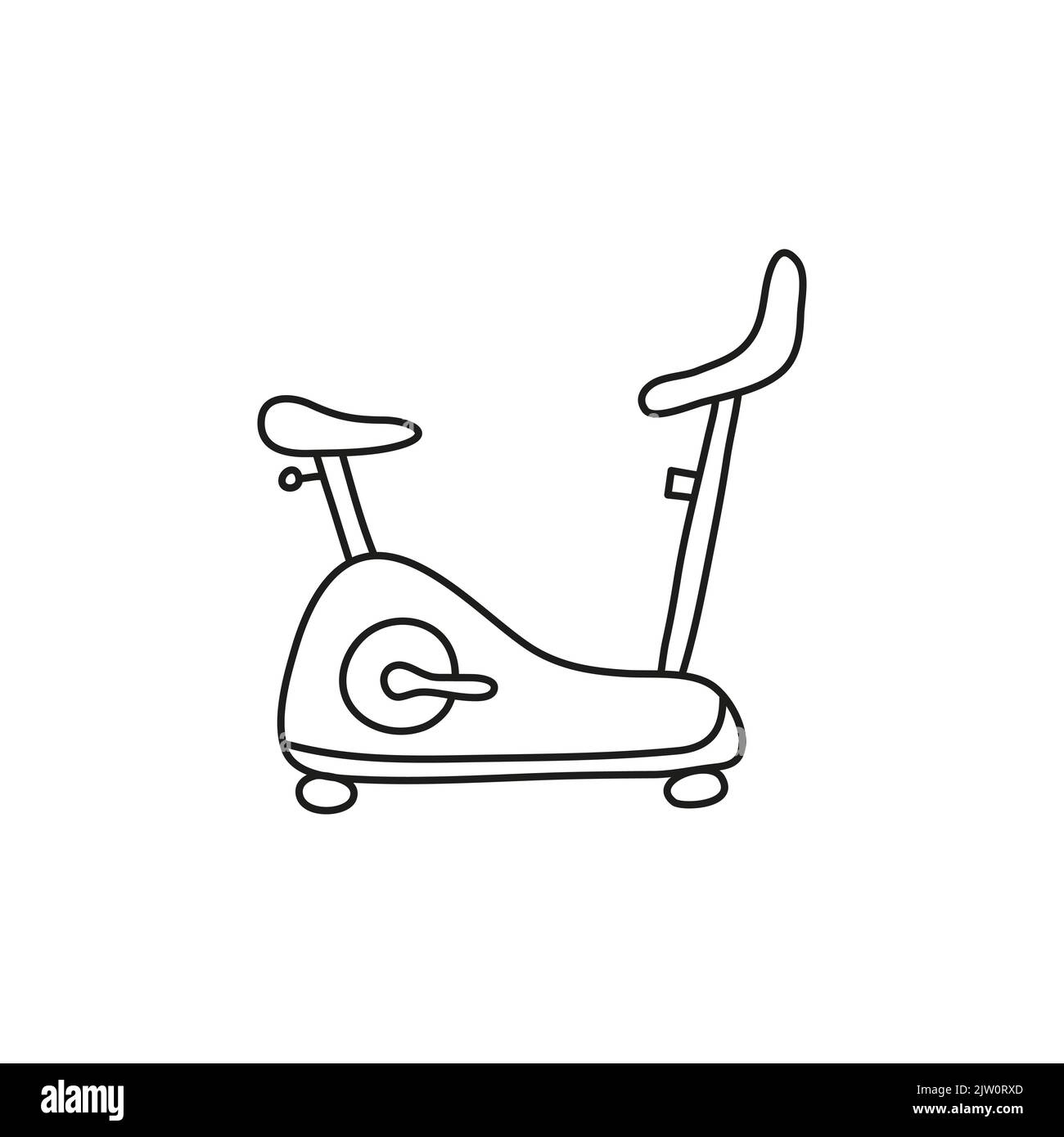Doodle outline stationery exercise bike isolated on white background ...