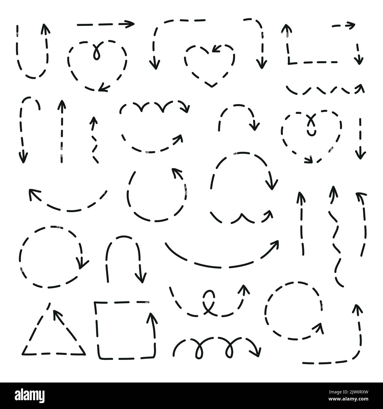Set of hand drawn dotted marker arrows isolated on white background ...