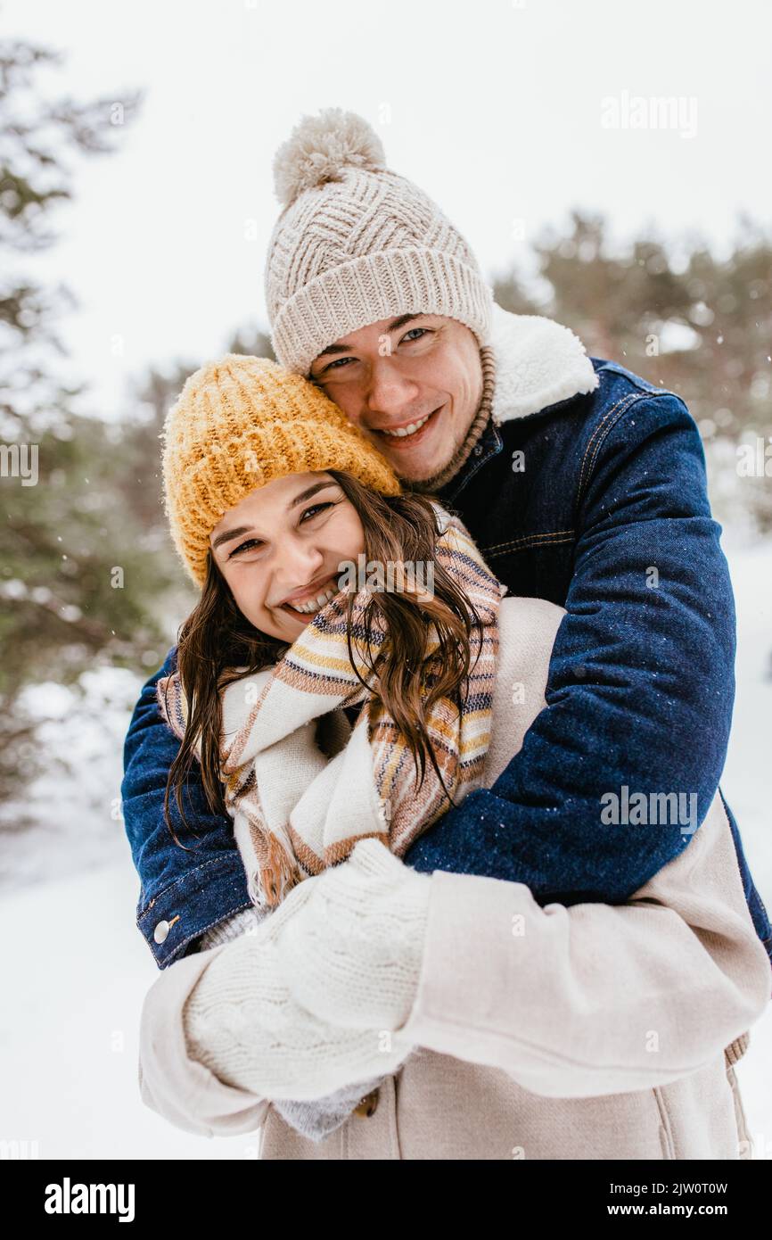 Couple hugging smiling in forest hi-res stock photography and images ...