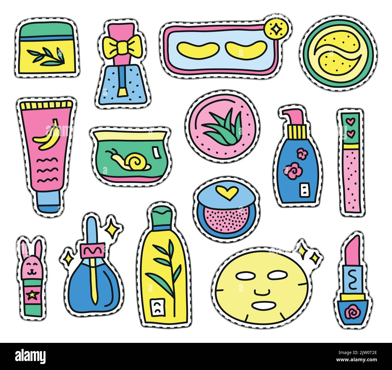 Set of colorful stickers or patches with asian cosmetics isolated on ...