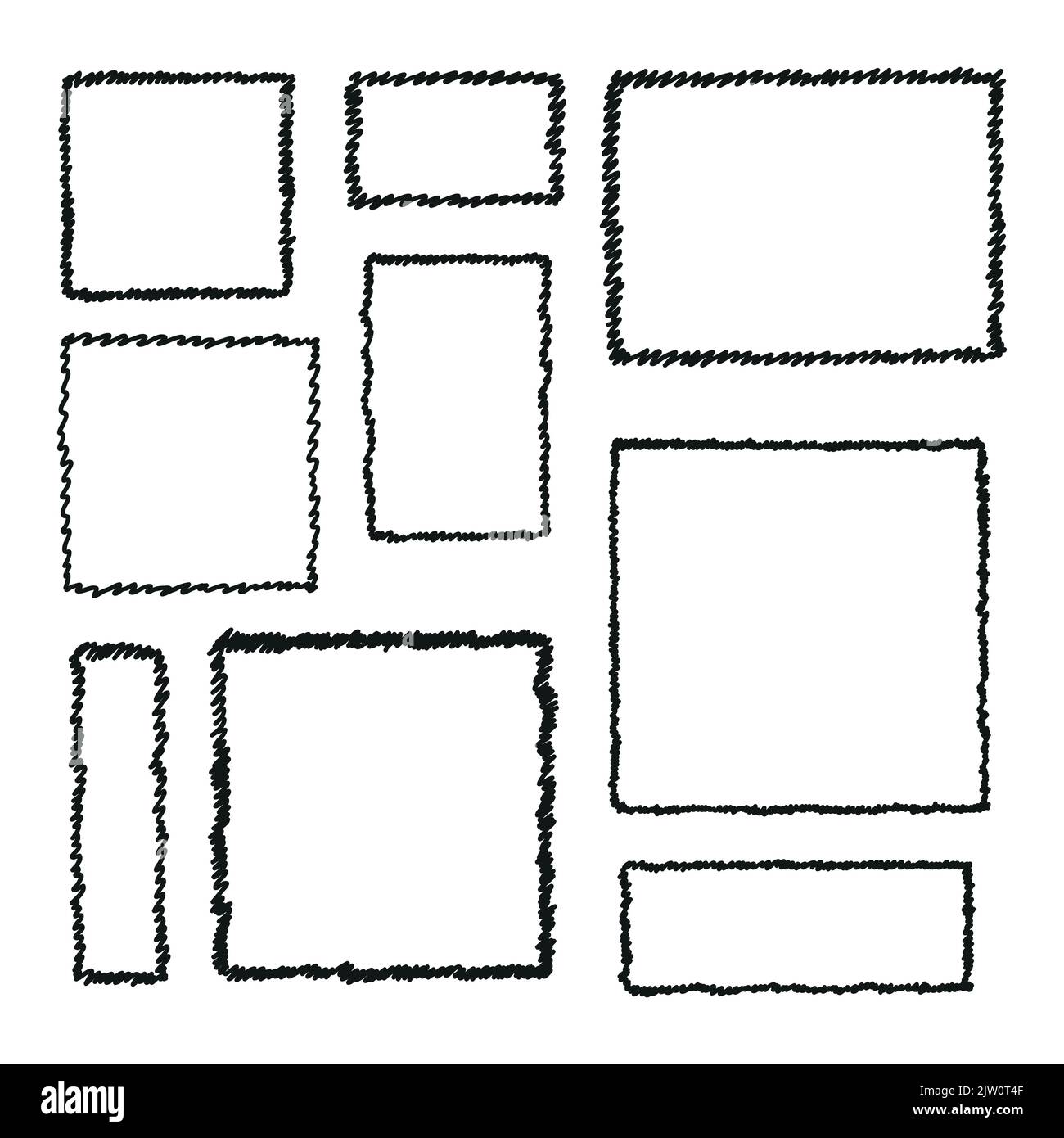 Set of hand drawn sketched square frames isolated on white background ...