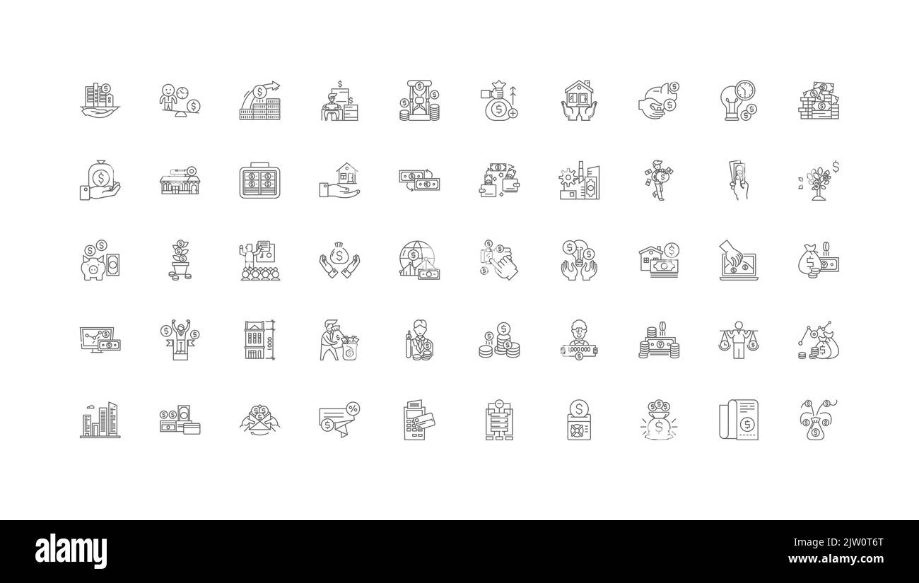 Selling business ideas, linear icons, line signs set, vector collection ...