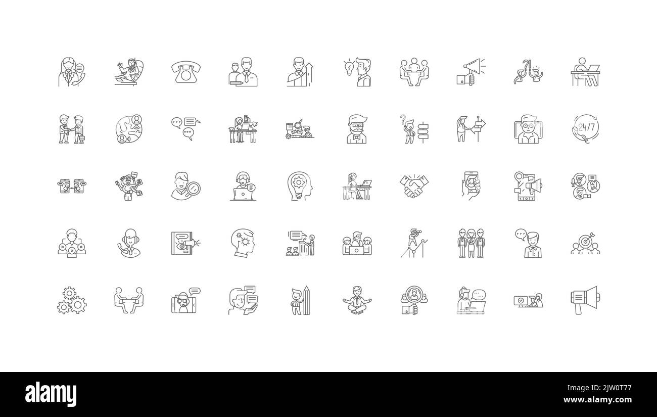 Customer support concept illustration, linear icons, line signs set ...