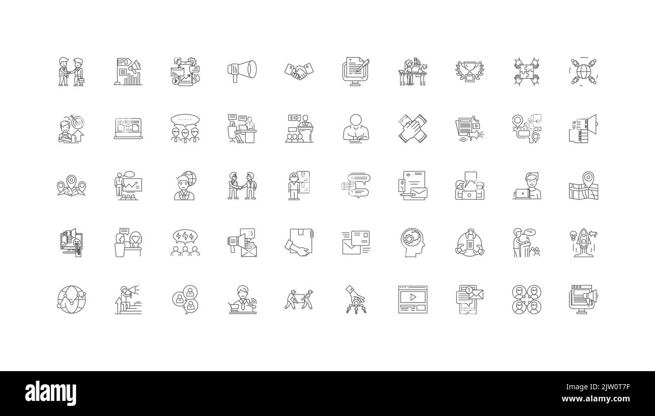 Connecting business ideas, linear icons, line signs set, vector ...