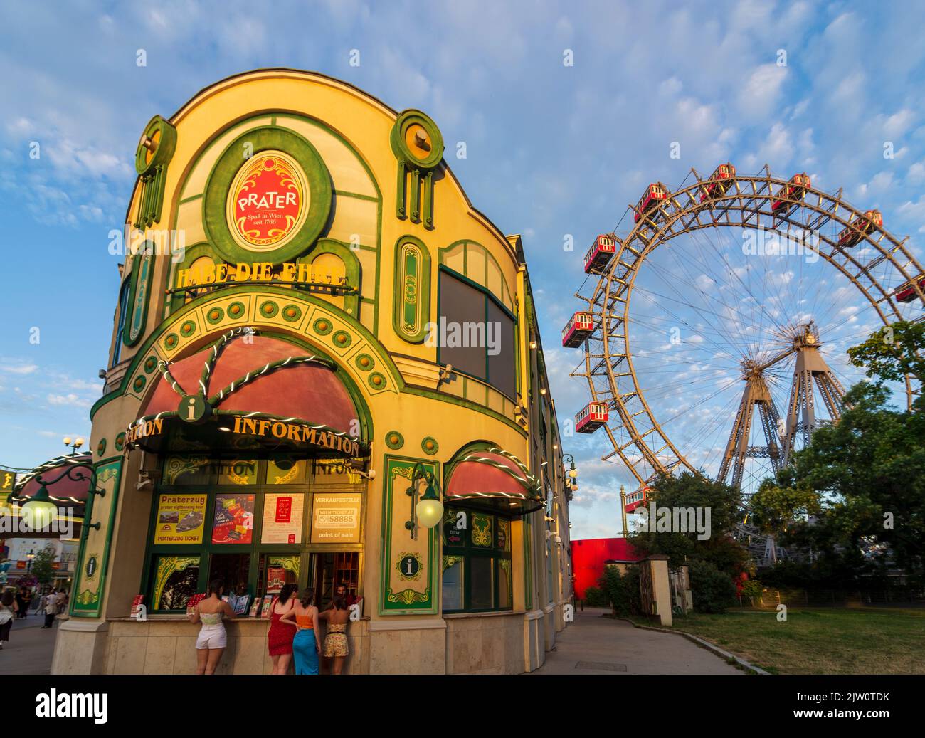 Wien, Vienna: amusement park Prater, main entrance and Ferris Wheel in ...