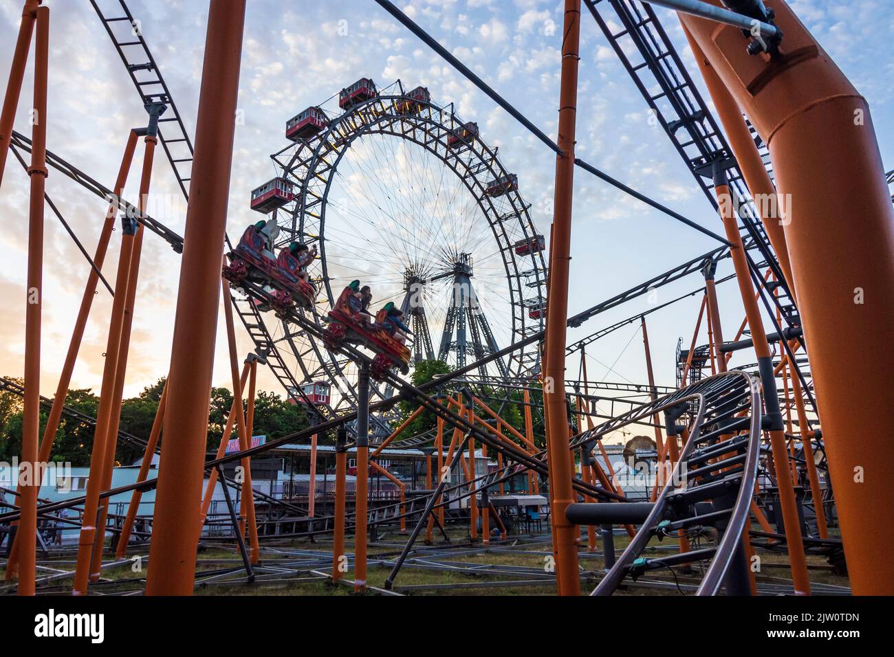 Wien, Vienna: amusement park Prater, Ferris Wheel and rollercoaster in ...