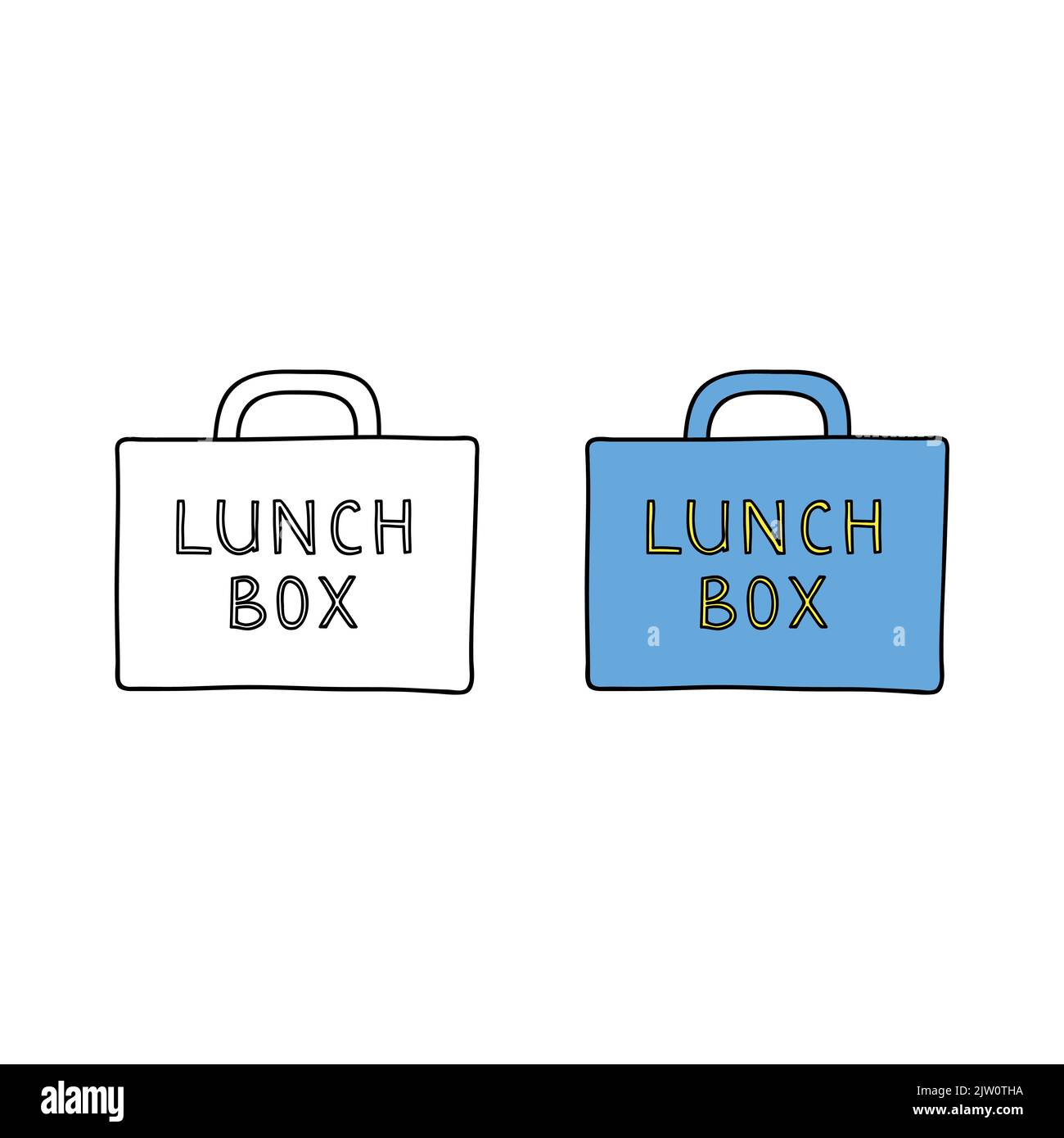 Doodle outline and colored plastic lunch box isolated on white ...