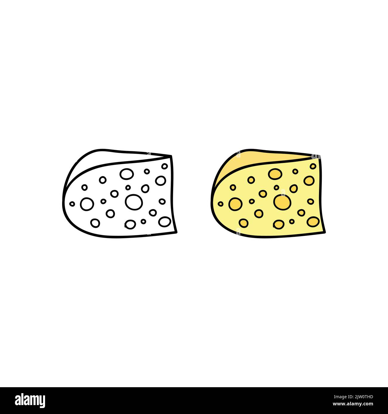 Hand drawn outline and colored emmental cheese isolated on white ...