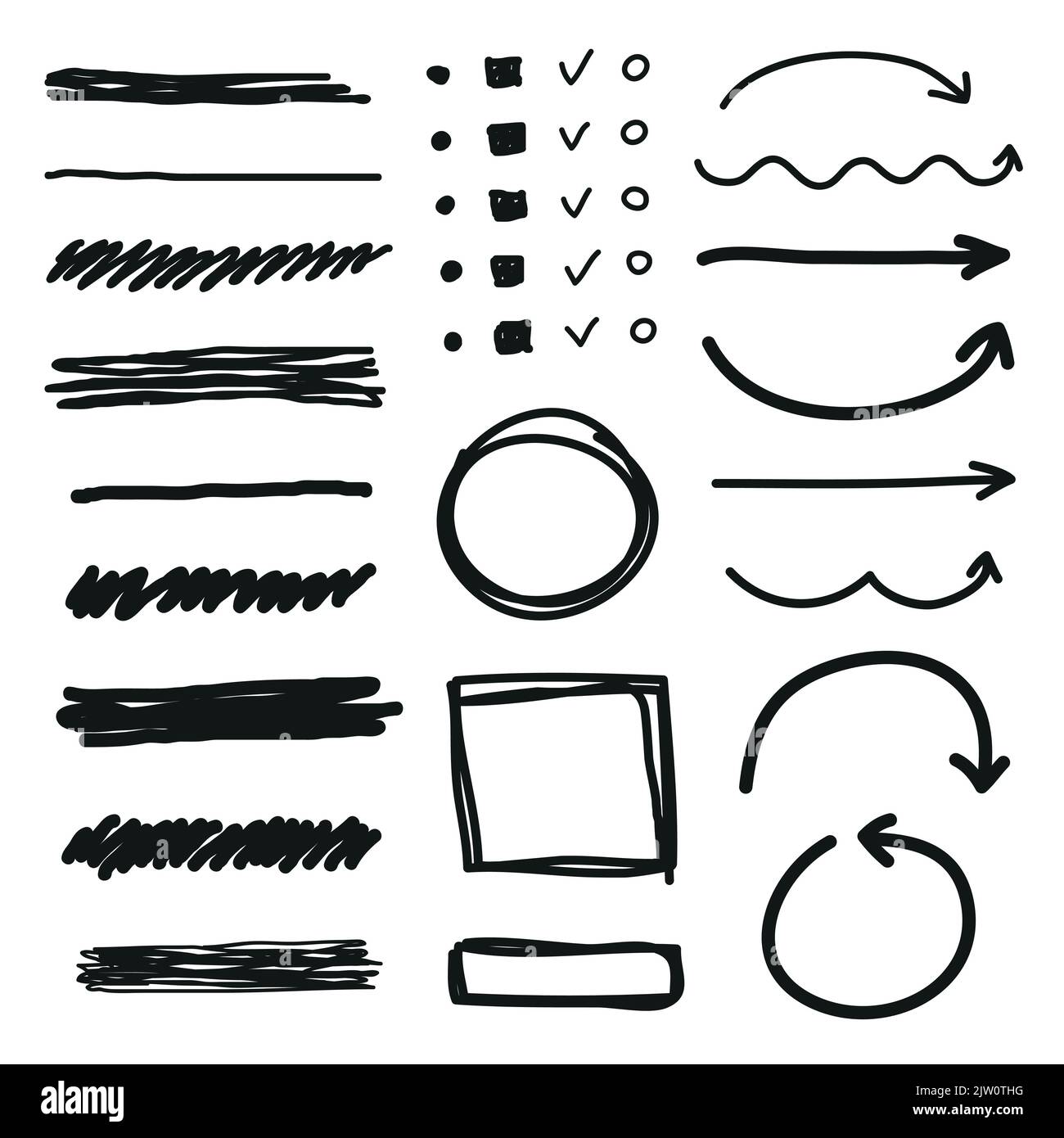 Set of hand drawn markers, arrows, pointers and frames isolated on ...