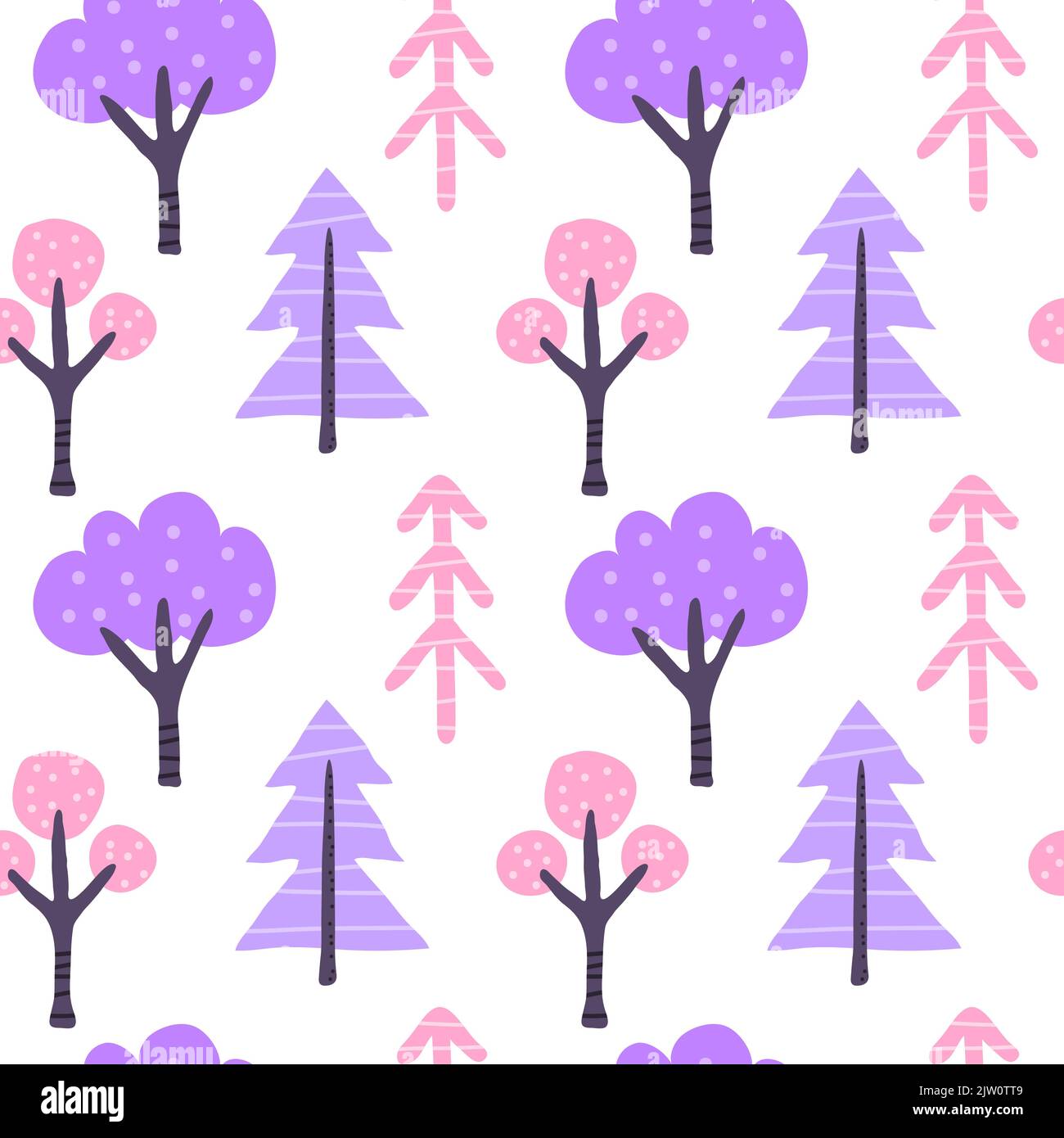 Cute seamless pattern with doodle trees in Scandinavian style. Perfect ...