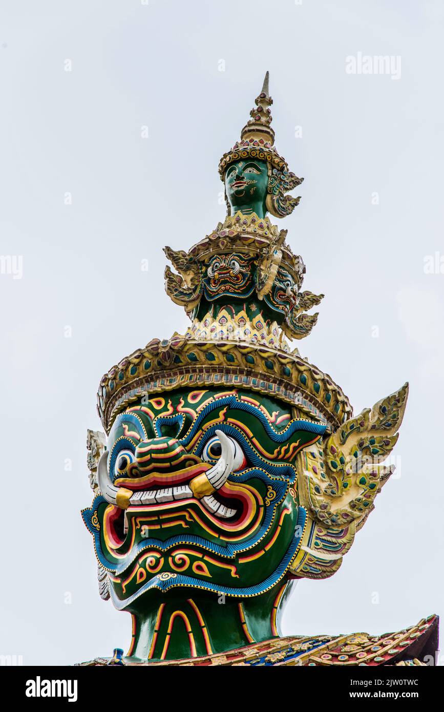 A vertical closeup shot of the White Demon Guardian statue in the Grand ...