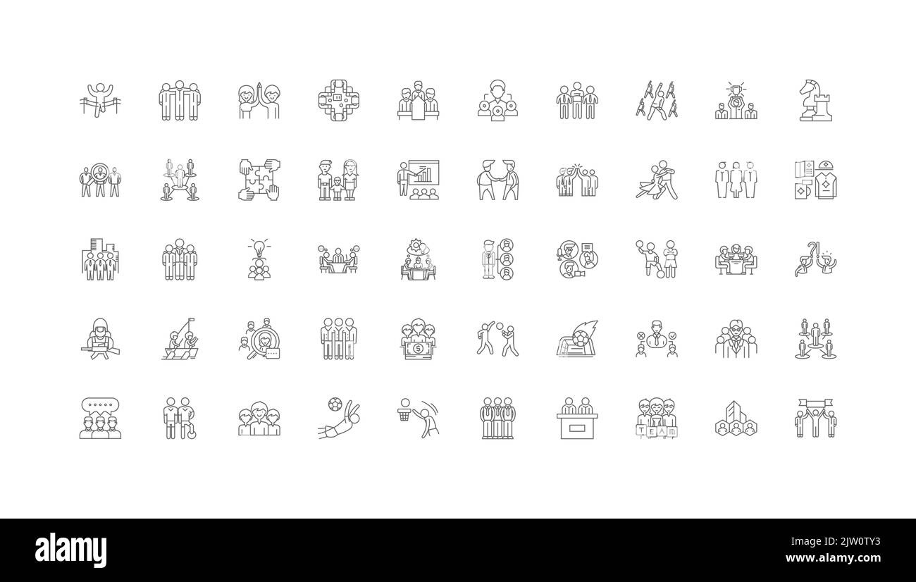 Team concept illustration, linear icons, line signs set, vector ...