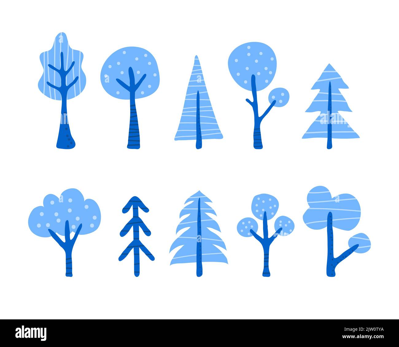 Set of colorful doodle trees in Scandinavian style isolated on white ...