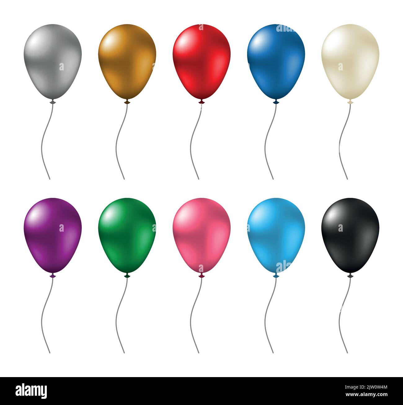 Colorful Glossy Helium Balloons Isolated On White Background Stock