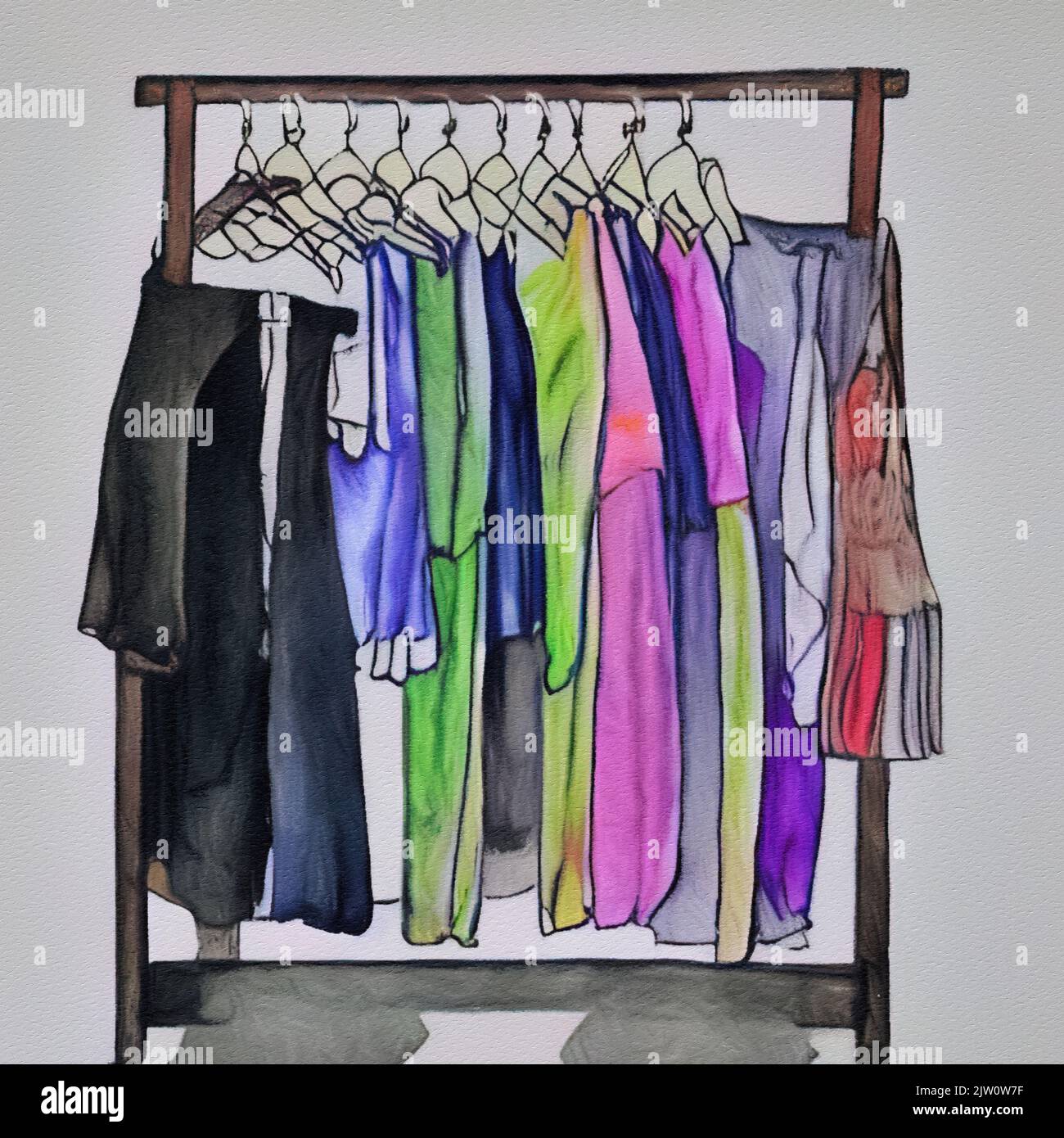 Store clothes exhibition in Shopping mall. Fashion illustration of ...