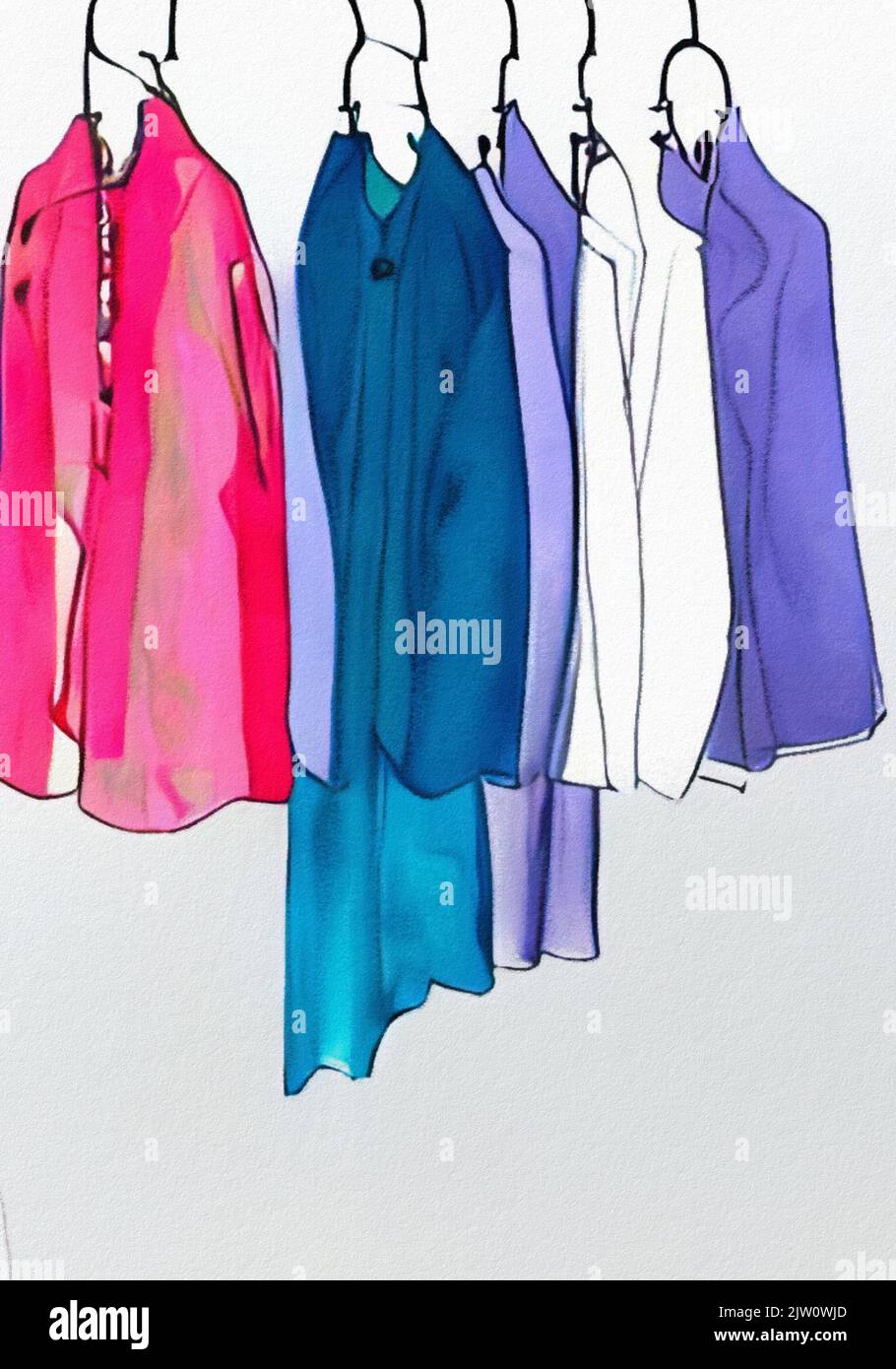 Store clothes exhibition in Shopping mall. Fashion illustration of ...