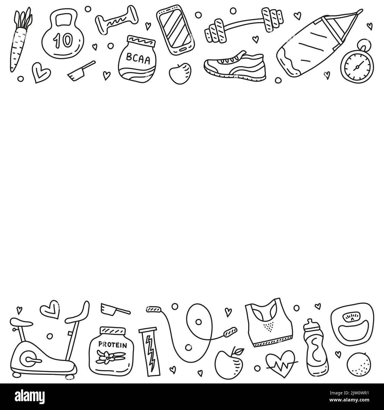 Poster with outline gym and fitness icons on white background Stock ...