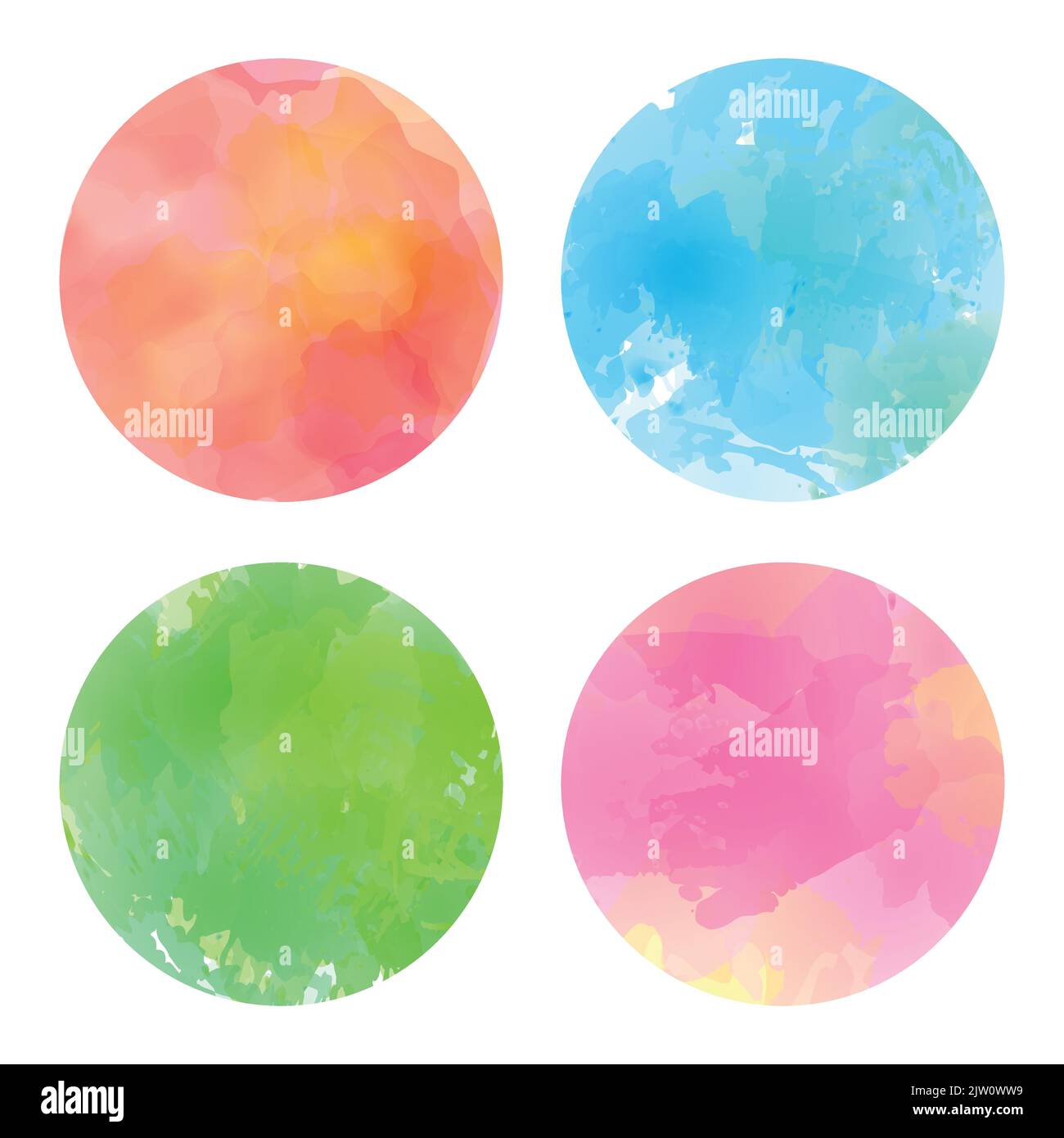 Set of watercolor circles in red, blue, green, pink colors isolated on ...