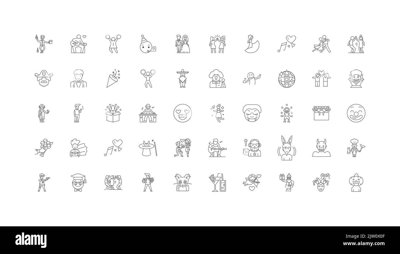 Party people concept illustration, linear icons, line signs set, vector ...
