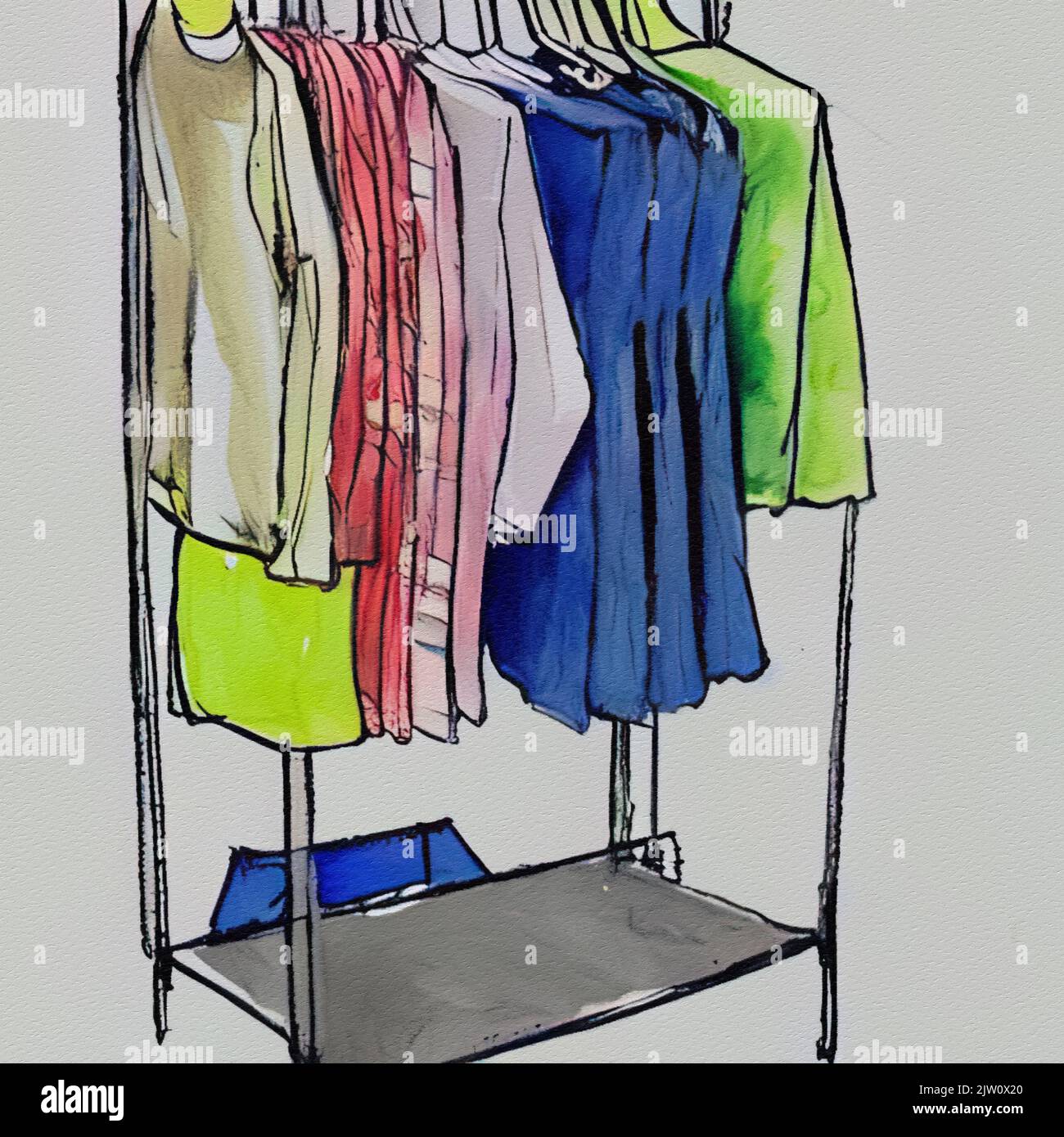 Store clothes exhibition in Shopping mall. Fashion illustration of ...