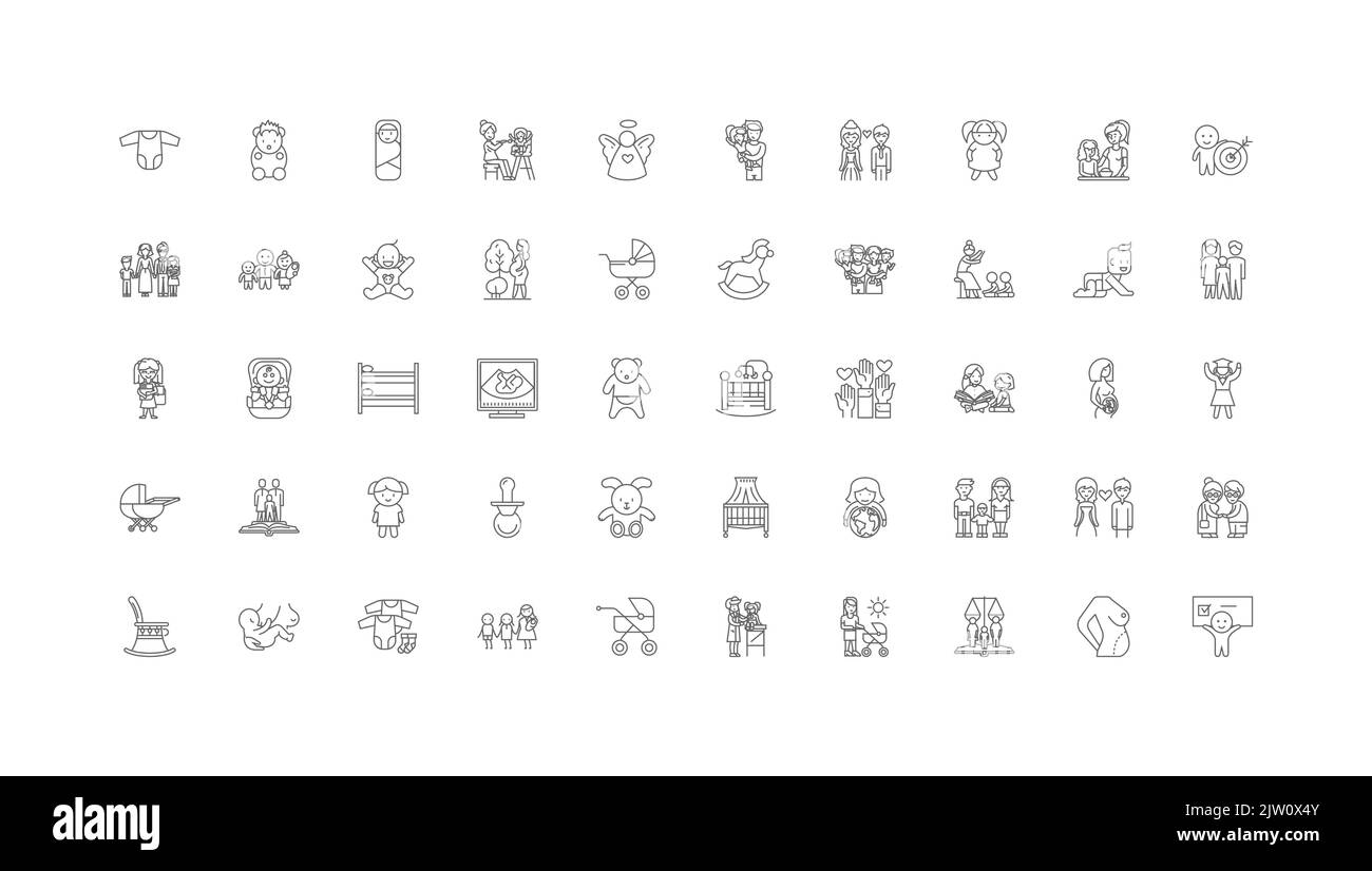 Maternity concept illustration, linear icons, line signs set, vector ...