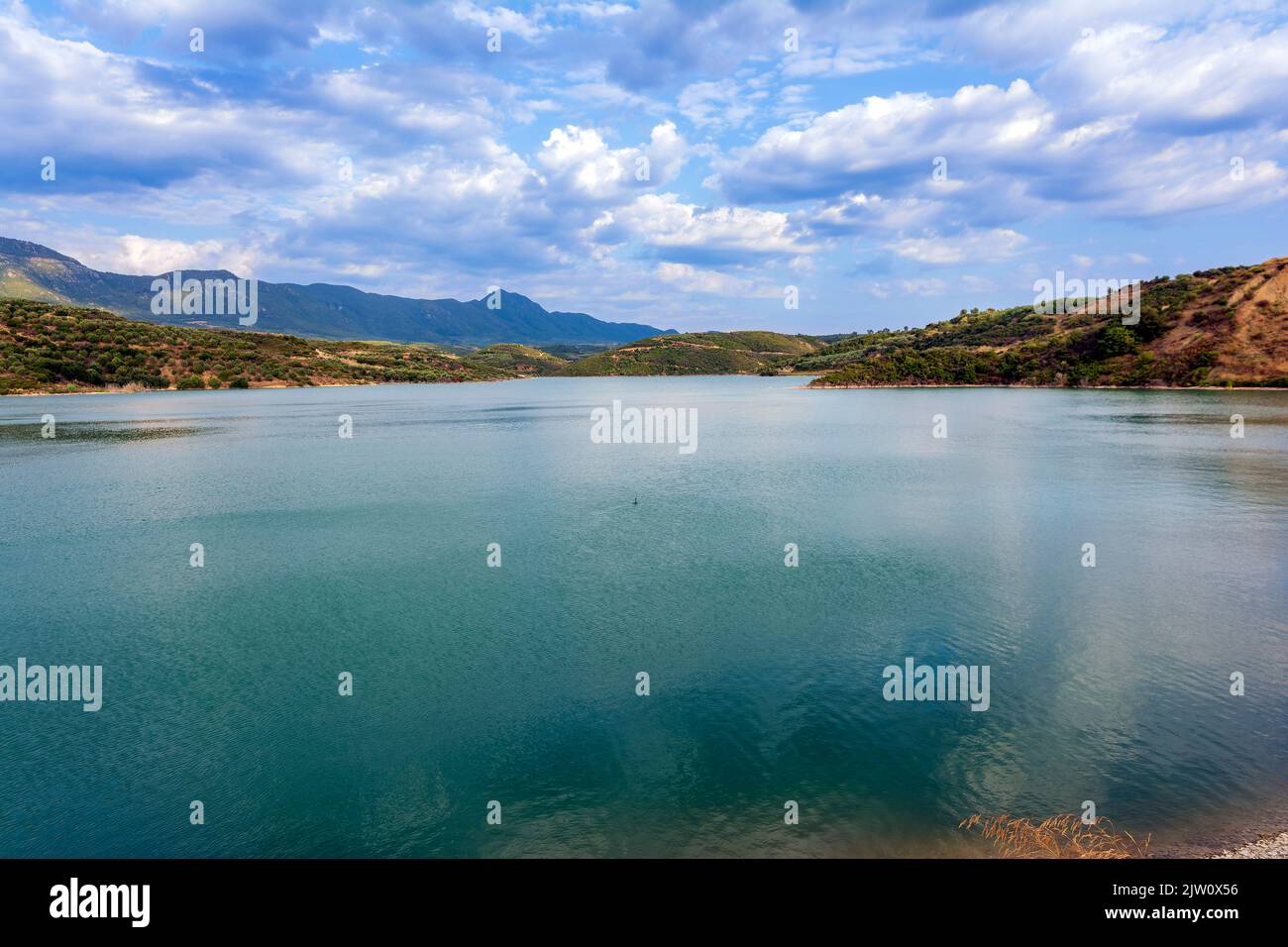 Christianoupolis dam water reservoir in Messenia, Greece. View of the ...