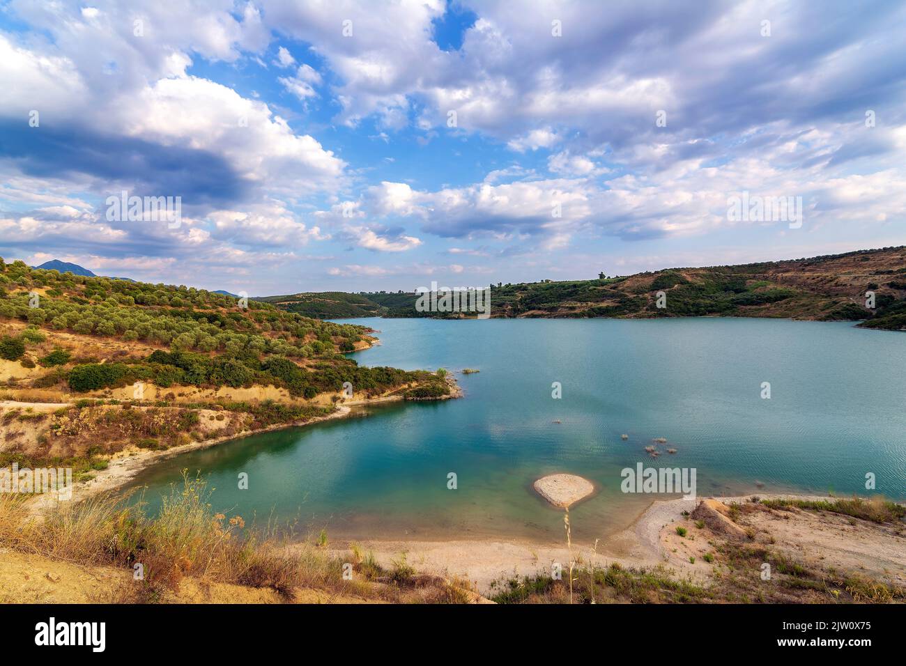 Christianoupolis dam water reservoir in Messenia, Greece. View of the ...