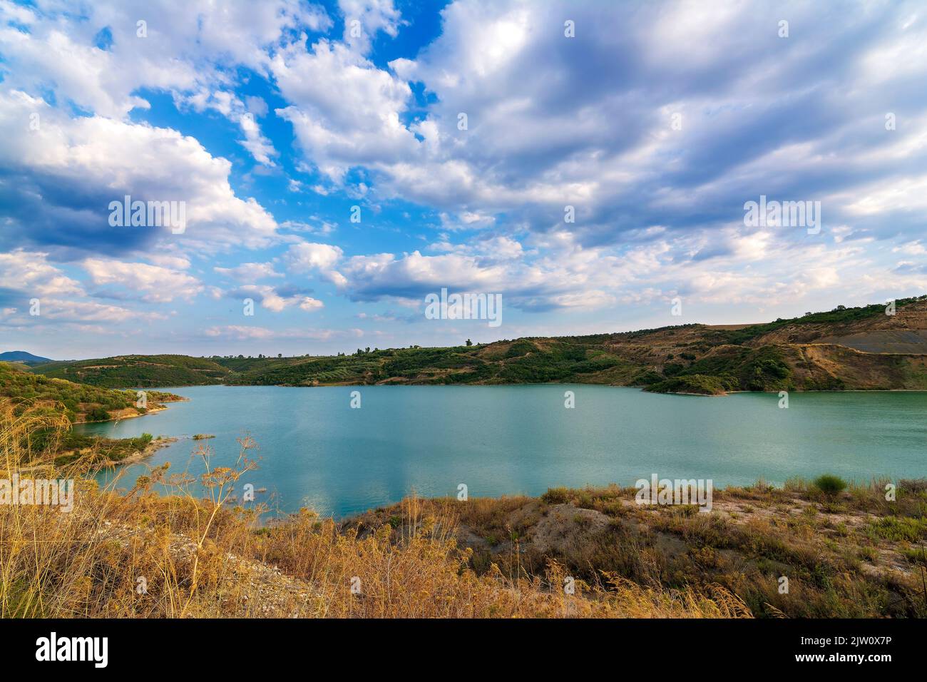 Christianoupolis dam water reservoir in Messenia, Greece. View of the ...