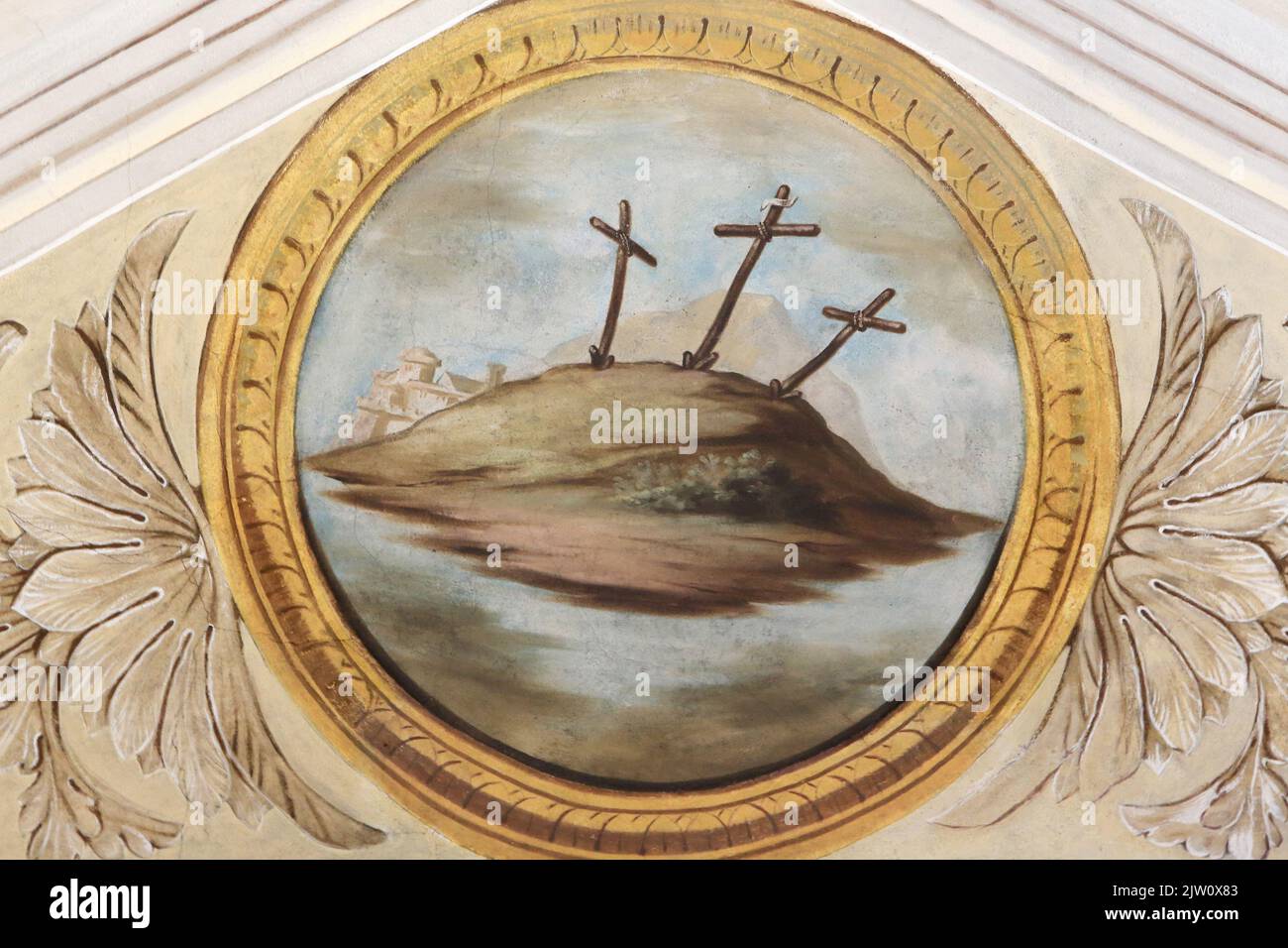 La crucifixion. Le bon et le mauvais larron. Jésus-Christ au centre ...