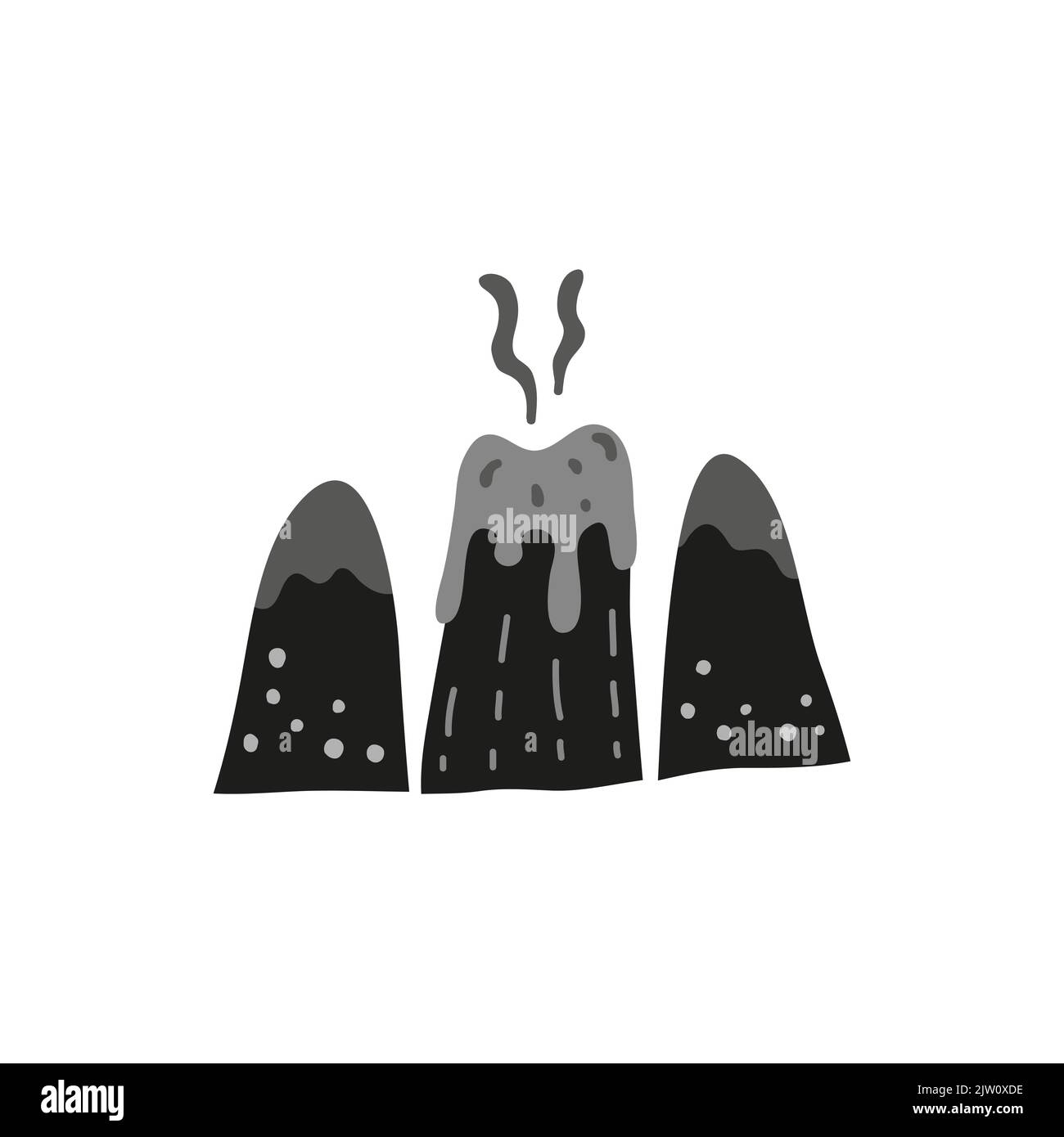 Black doodle volcano eruption with lava isolated on white background ...