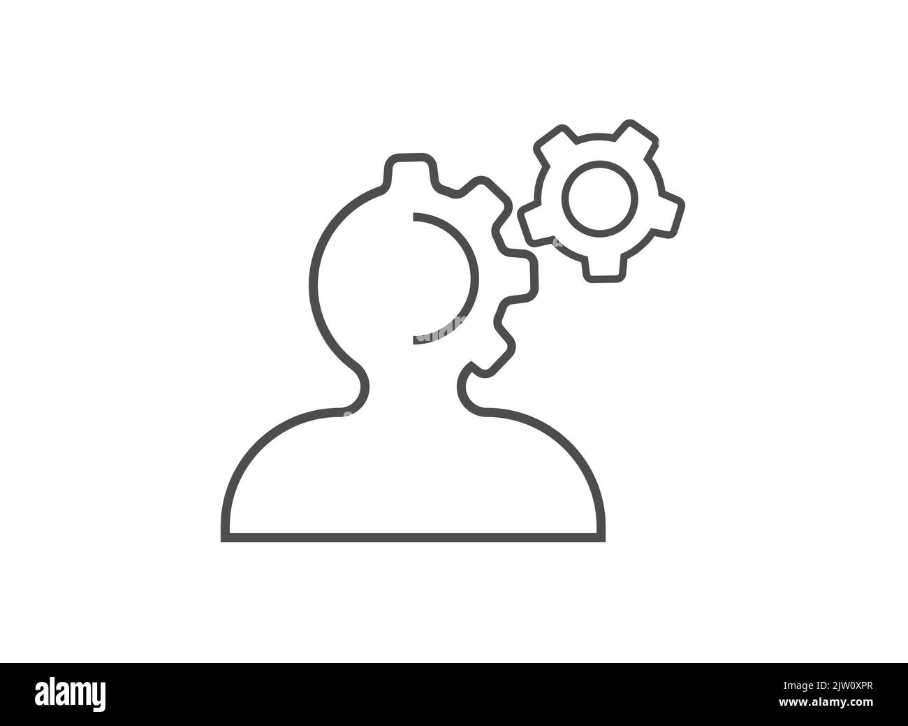 Process icon. the linear contour of a person and a gear. Flat style ...