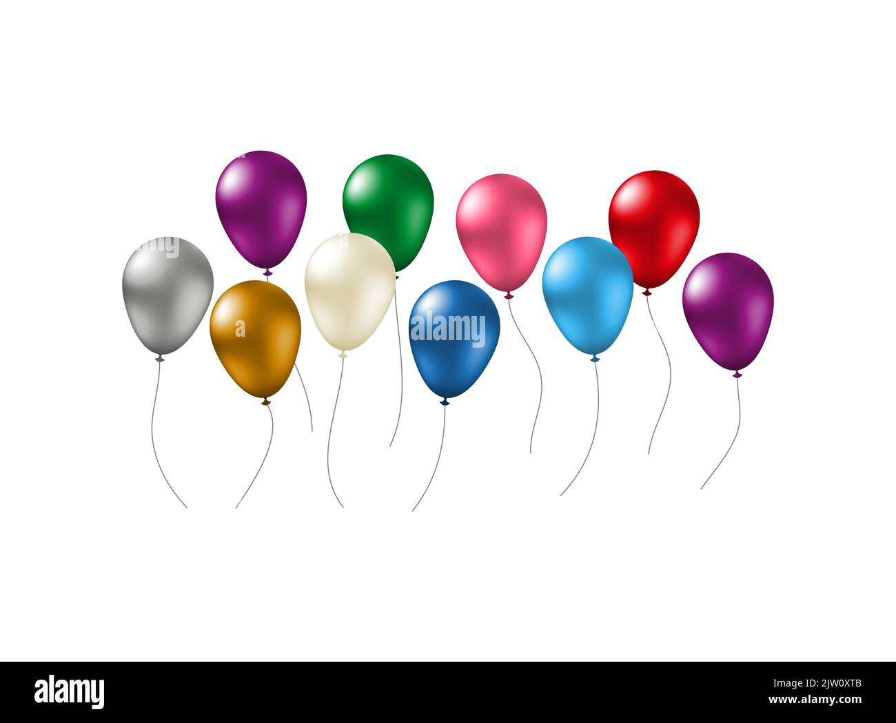 Group of flying helium balloons with glossy smooth surface isolated on ...