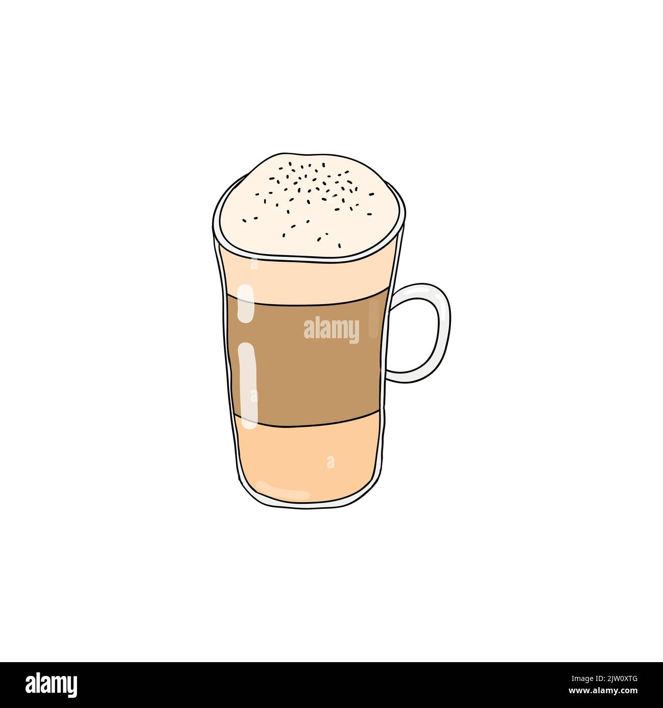 Hand drawn colored latte or macchiatto coffee in glass isolated on ...