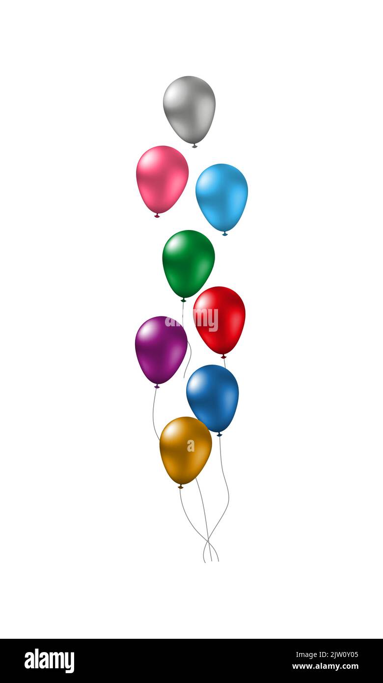 Group of flying away helium balloons with glossy smooth surface ...
