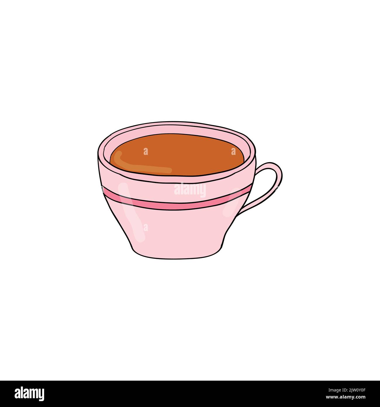 Hand drawn colored tea in pink cup isolated on white background Stock ...