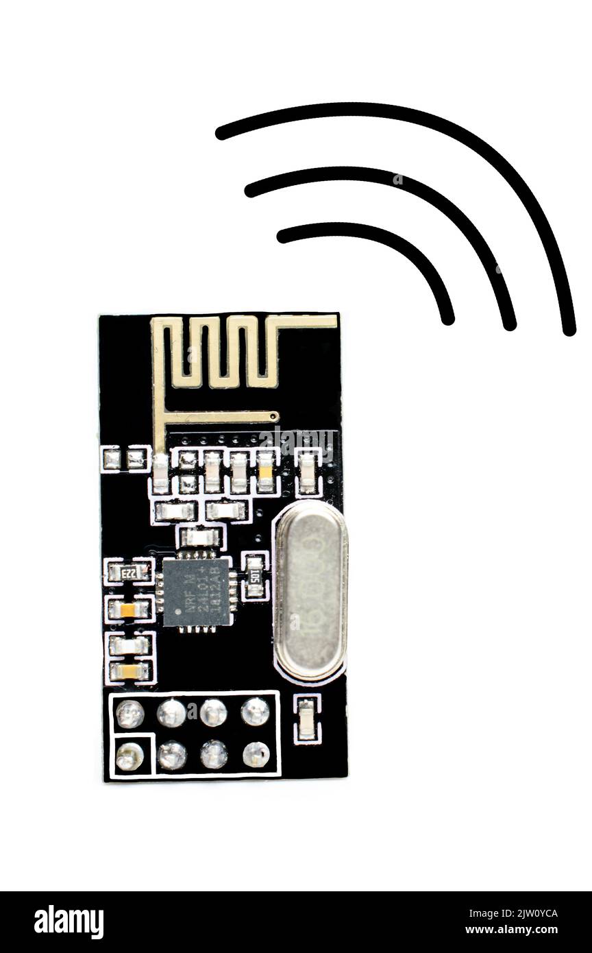 Receiver or transmitter module NRF24L01 on a white background with an ...