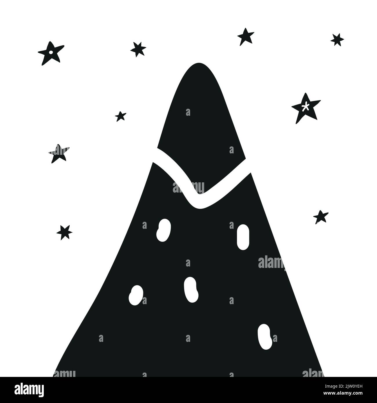 Simple scandinavian poster with black doodle mountain and stars on ...